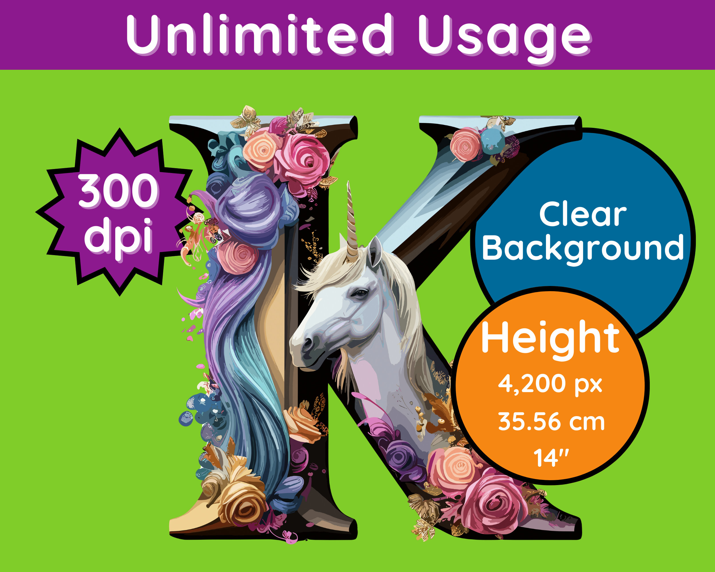 UNICORN Alphabet A to Z Clipart Uppercase Letters and Numbers 0 to 9 ...