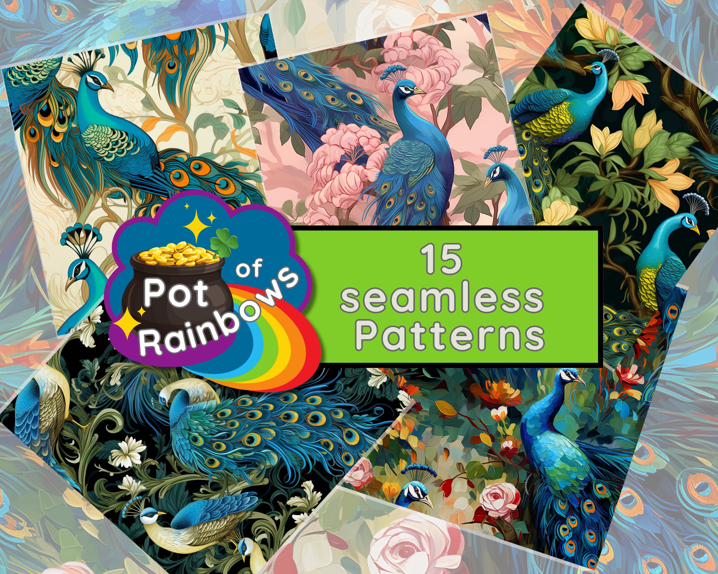 Seamless PNG Digital Patterns Peacock Background Scrapbook Invite ...