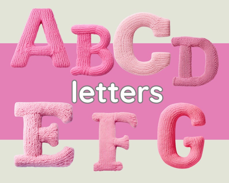 Alphabet A to Z Clipart Knitted Pink Uppercase Letters and Numbers 0 to ...