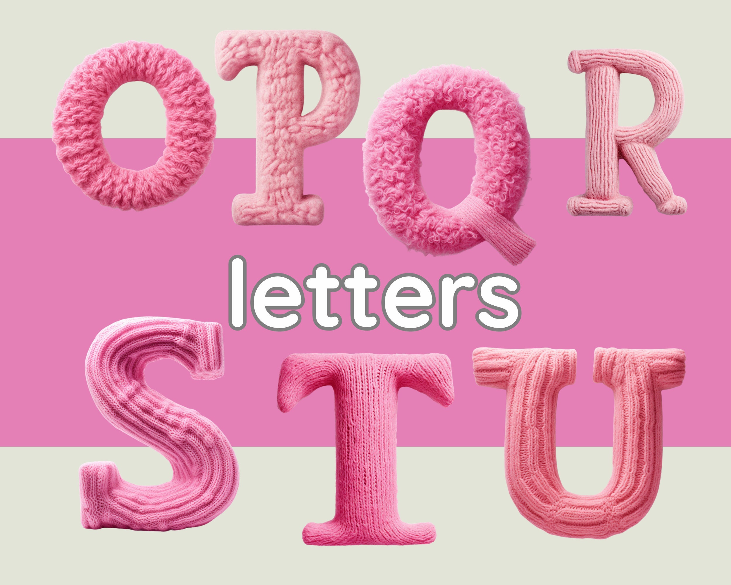 Alphabet A to Z Clipart Knitted Pink Uppercase Letters and Numbers 0 to ...
