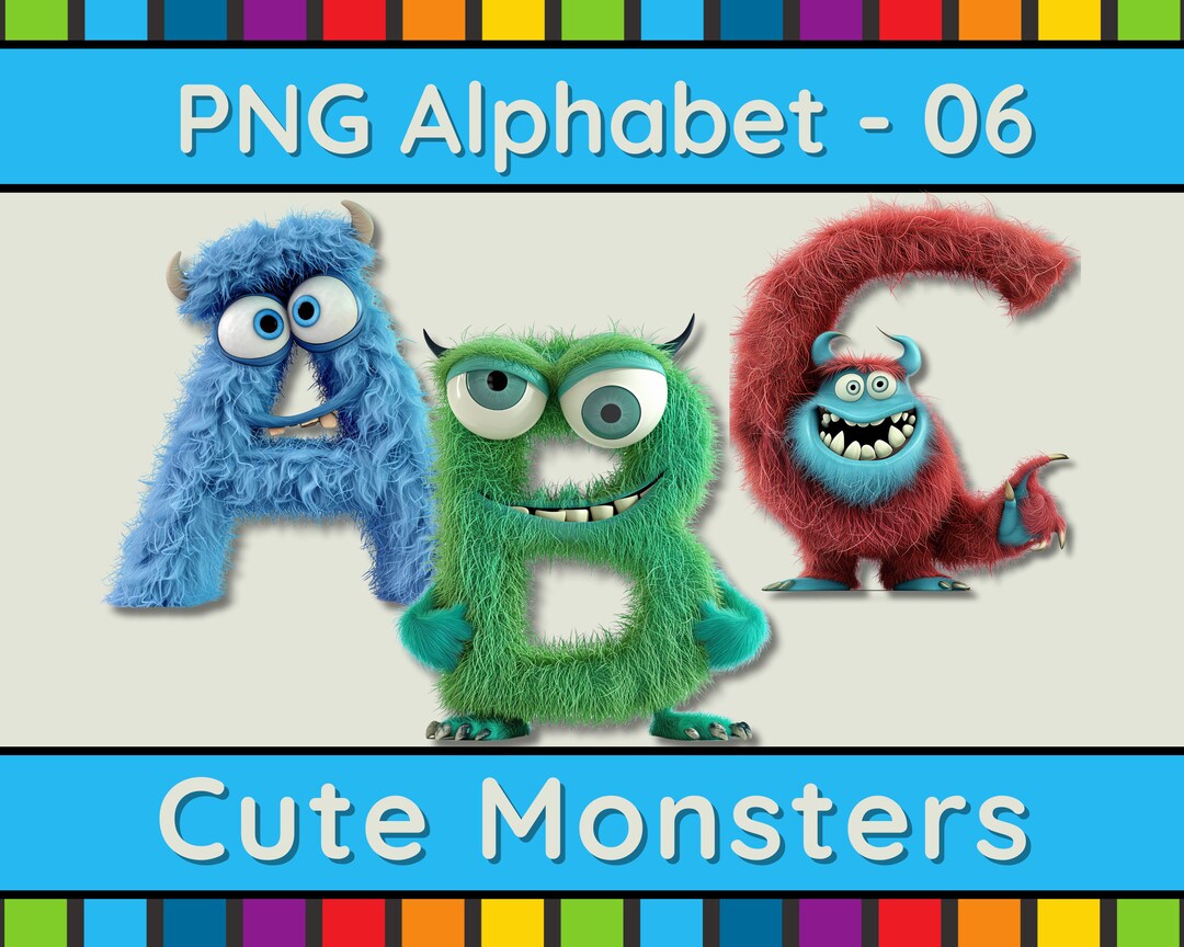 A to Z Clipart Font Cute Monsters Typography Uppercase Letters PNG ...