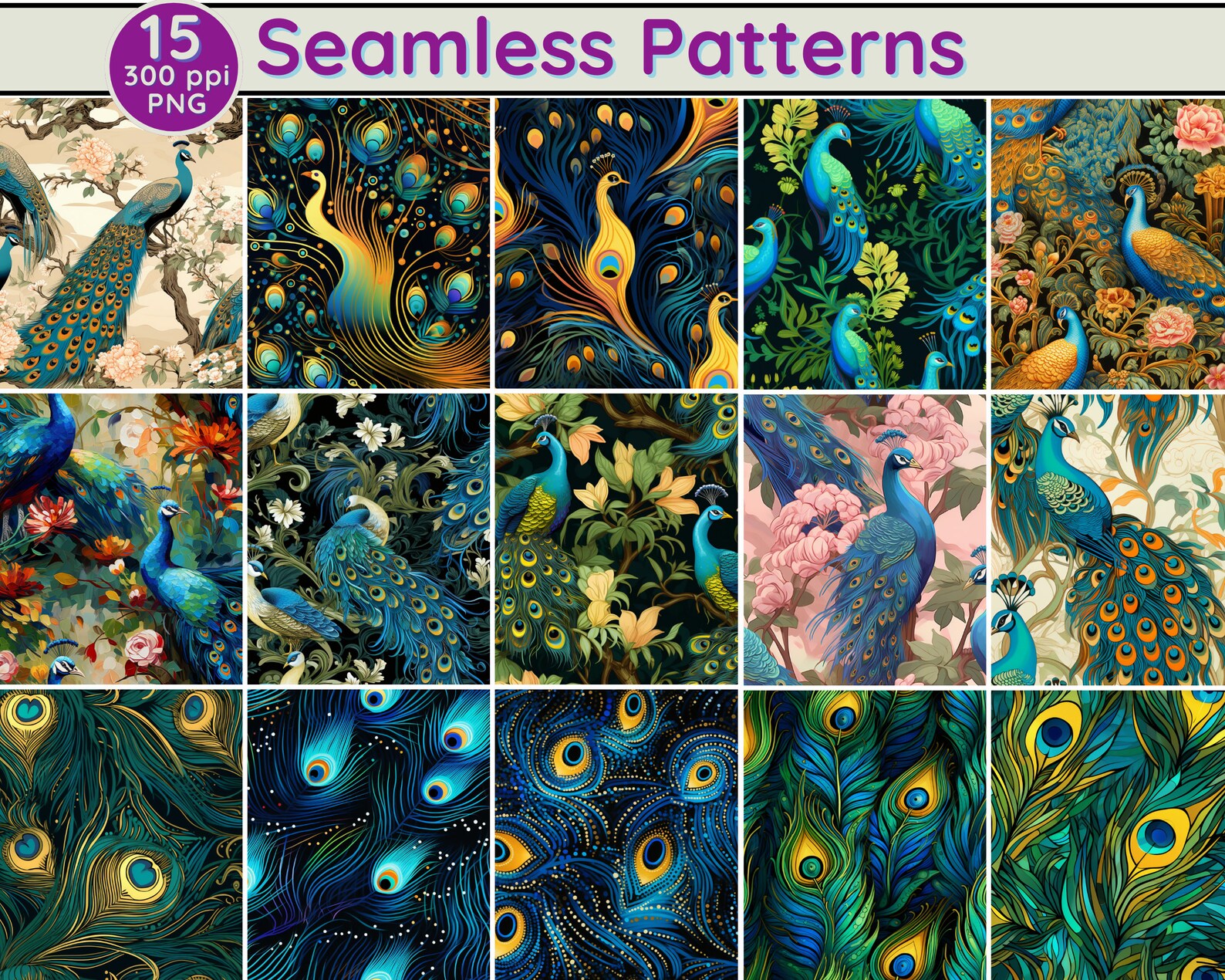 Seamless PNG Digital Patterns Peacock Background Scrapbook Invite ...
