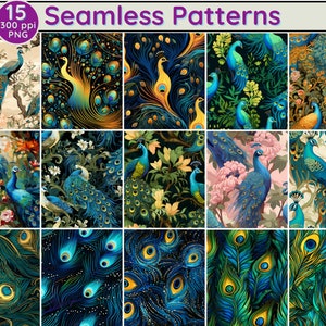 Seamless PNG Digital Patterns Peacock Background Scrapbook Invite ...