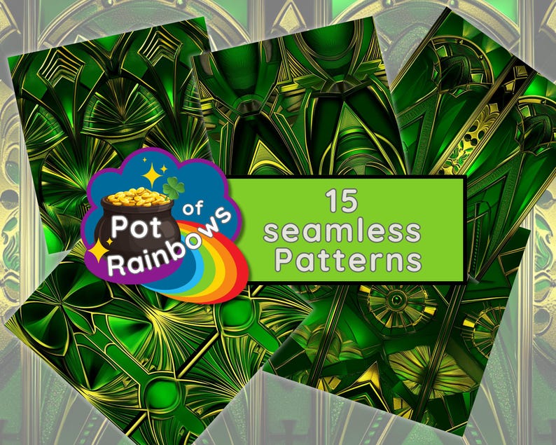Emerald City Seamless Patterns Art Deco Nouveau the Wicked Witch Green ...