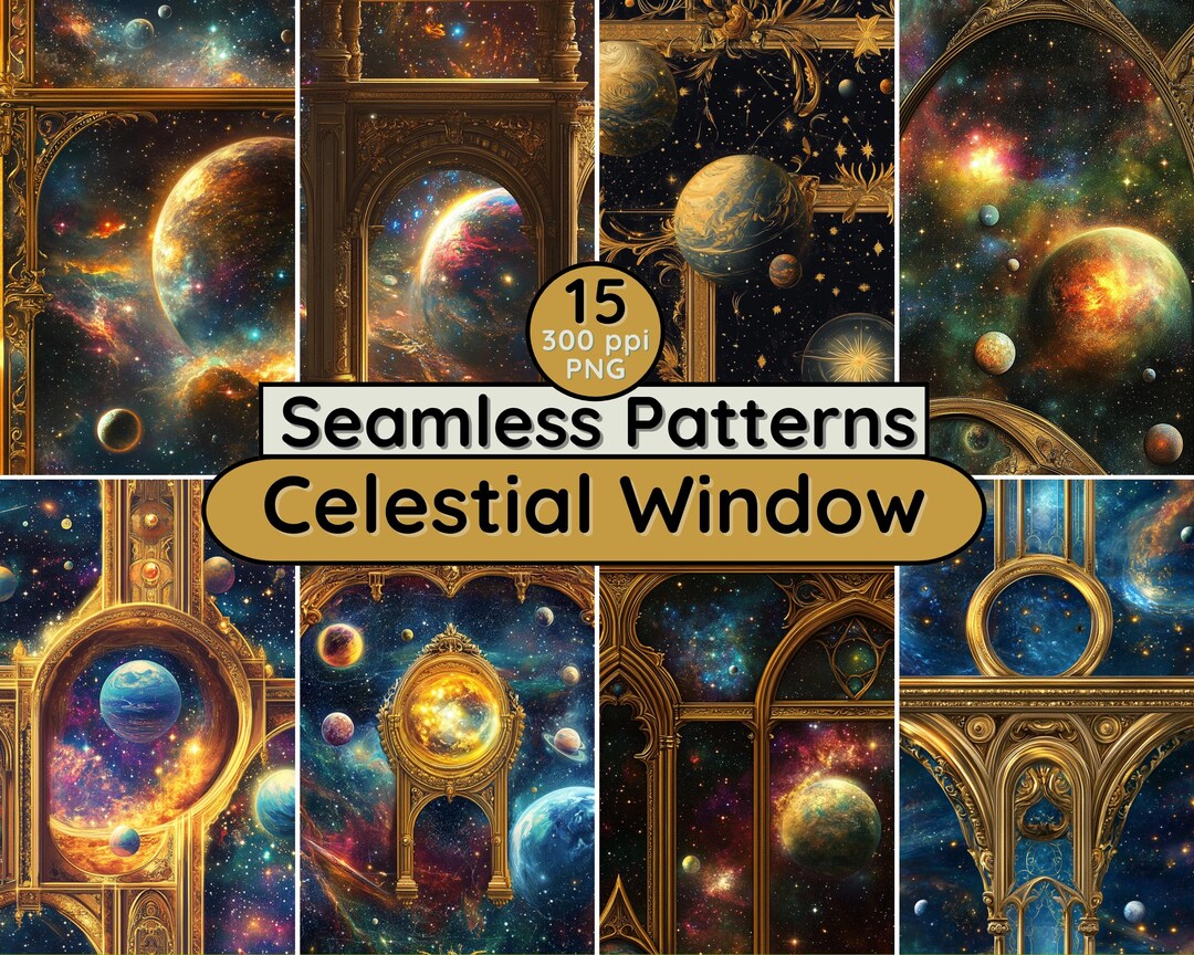 Celestial Window Seamless Patterns: Cosmic Galaxy Designs (digital Art ...