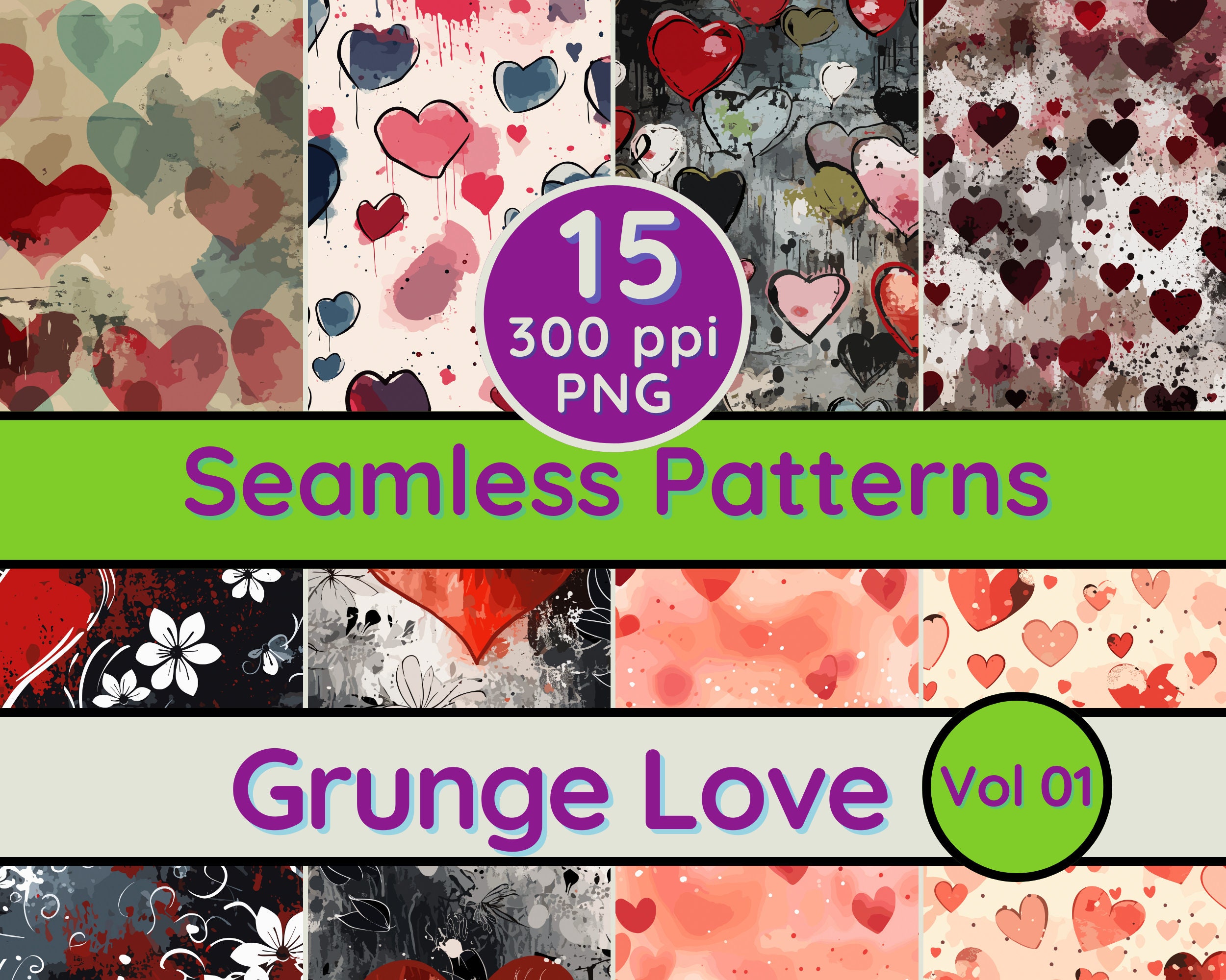 Seamless PNG Digital Patterns Grunge Valentine Love Background DIY ...