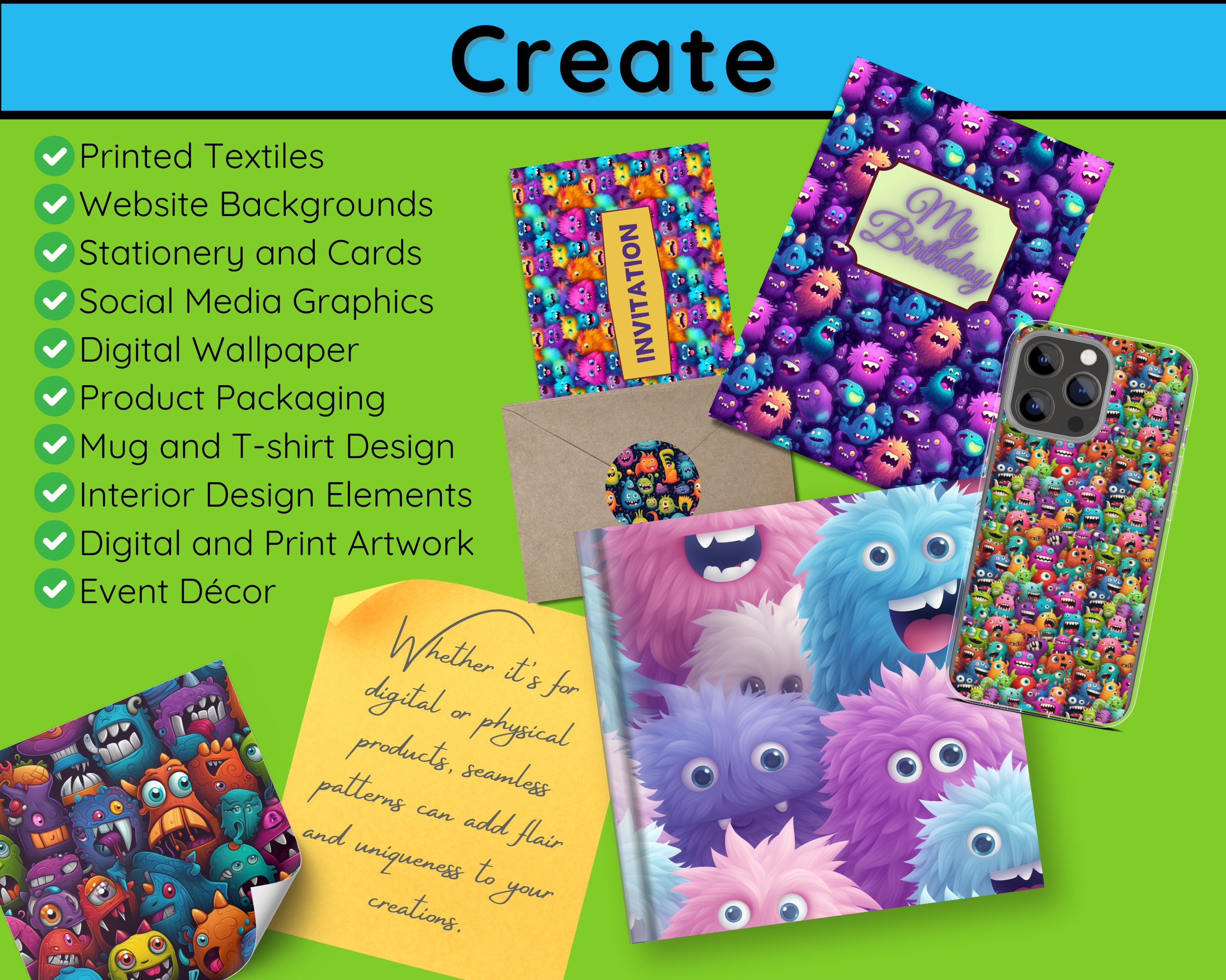 Seamless PNG Digital Patterns Cute MONSTERS 03 Background Scrapbook ...