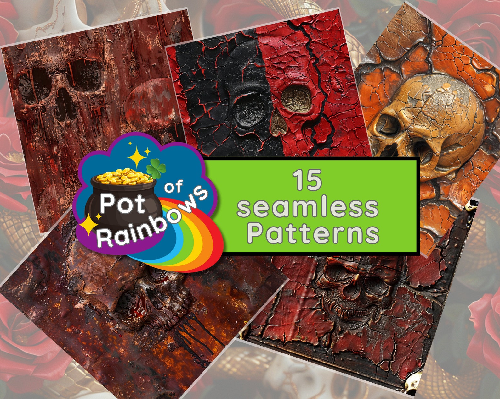 Halloween 02 Scary Skulls Seamless Patterns Commercial Usage Background ...