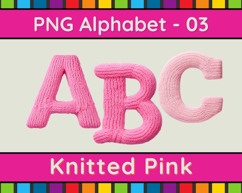 Alphabet A to Z Clipart Knitted Pink Uppercase Letters and Numbers 0 to ...