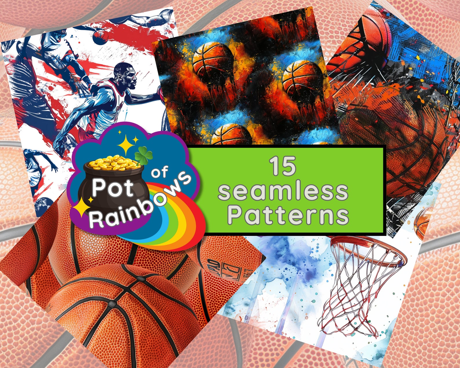 Basketball NBA Seamless Patterns: Sports PNG Background (digital ...