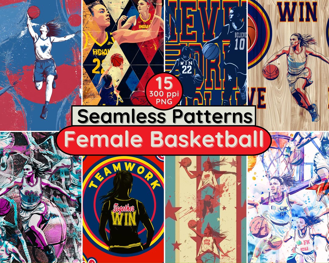 Female Basketball Seamless Patterns: Sporty Digital Backgrounds (PNG ...