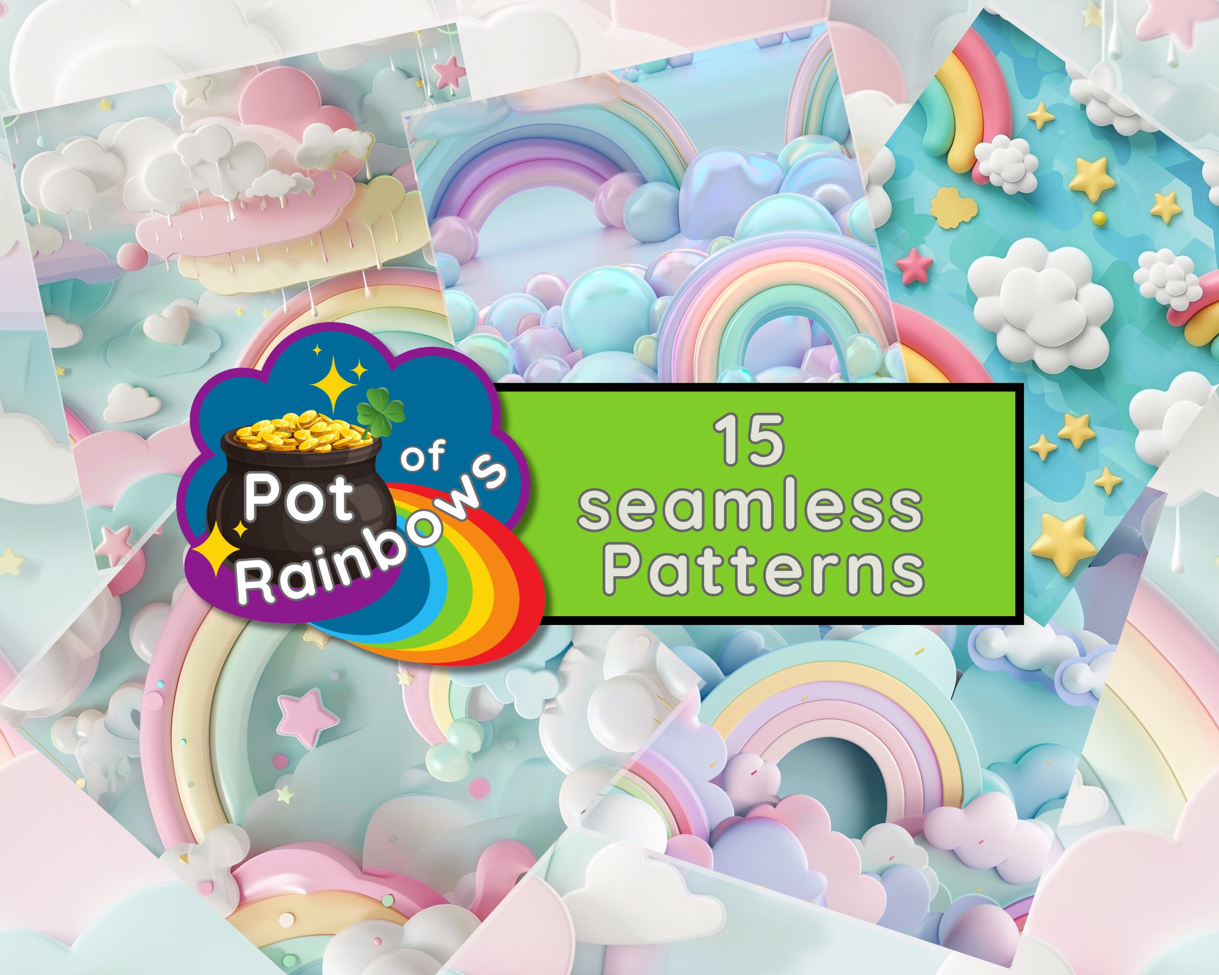 Pastel Rainbow Seamless Patterns: Nursery Backgrounds (PNG Digital ...
