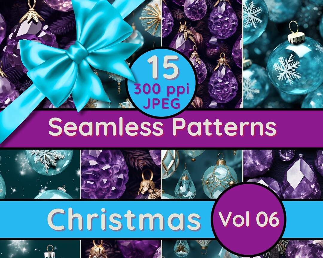 Amethyst Aquamarine Christmas Seamless Patterns: Festive Digital Paper ...