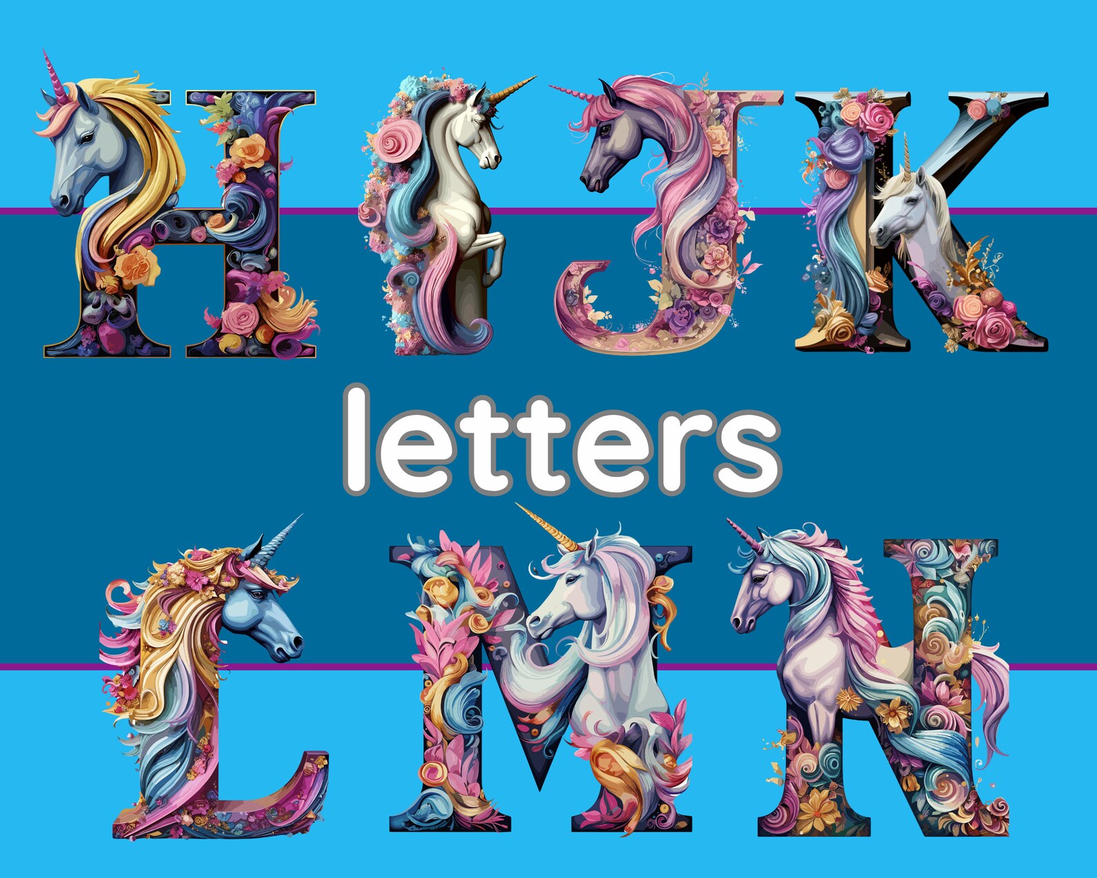 UNICORN Alphabet A to Z Clipart Uppercase Letters and Numbers 0 to 9 ...