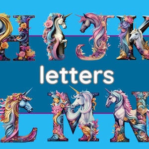 Unicorn Alphabet Clipart: A-Z Letters & 0-9 Numbers (PNG Digital ...