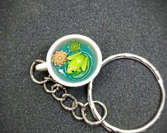 Frog Keychain, Frog on Lily Pad Keychain, Frog Backpack Clip, Froggy ...