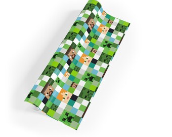 Creeper Green Wrapping Paper, Video Gamer Fan Gift Paper, Minecra ...
