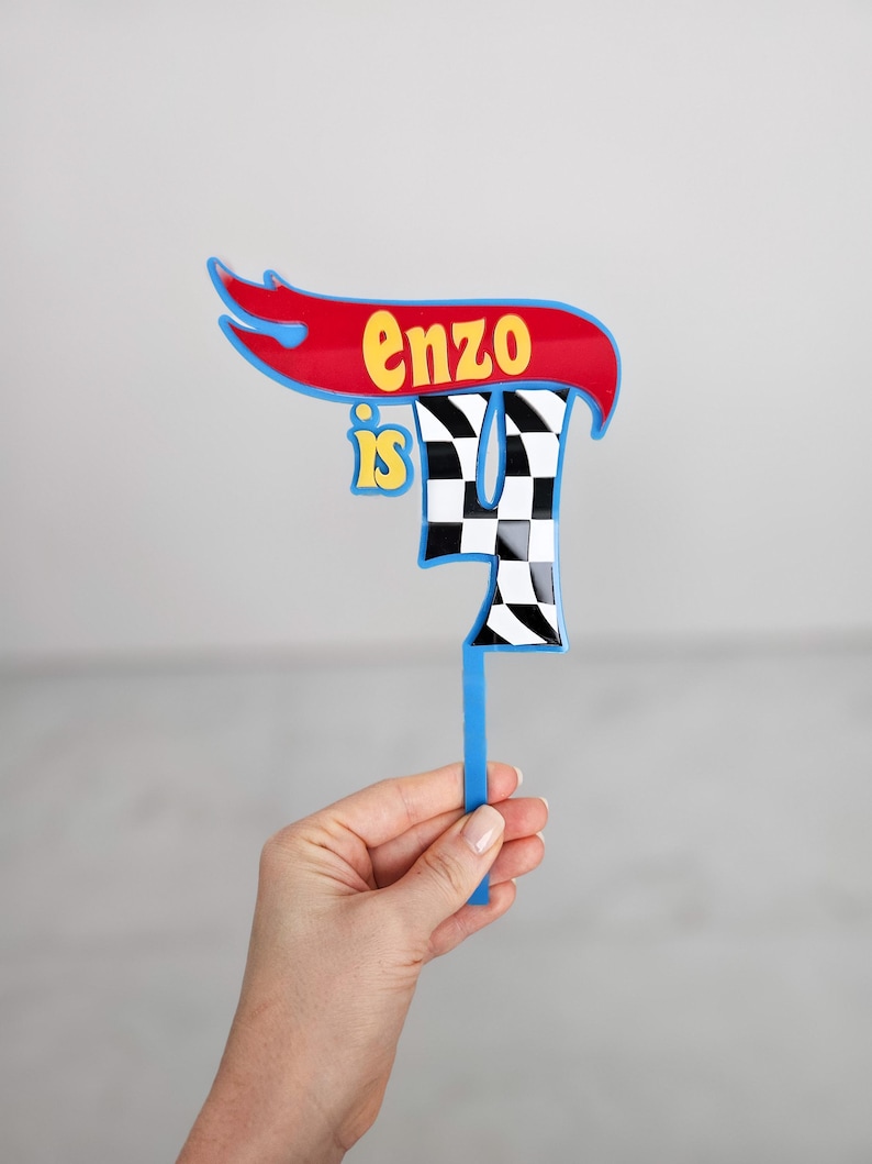 Personalized Race Car Cake Topper | 3D Acrylic, Checkered Flag - Etsy