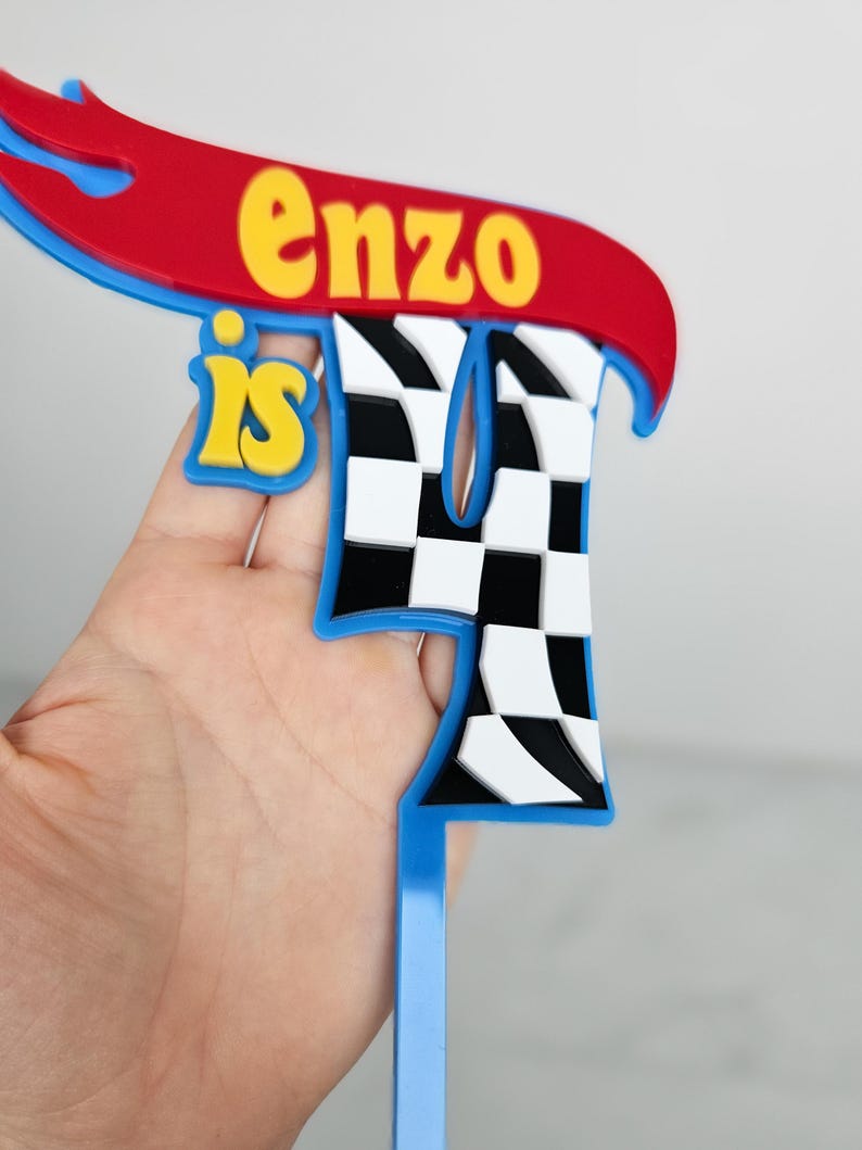 Personalized Race Car Cake Topper | 3D Acrylic, Checkered Flag - Etsy