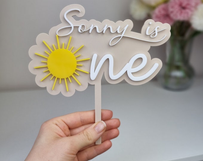 Sunshine and Clouds Cake Topper Personalised, First Birthday Sun Cake ...