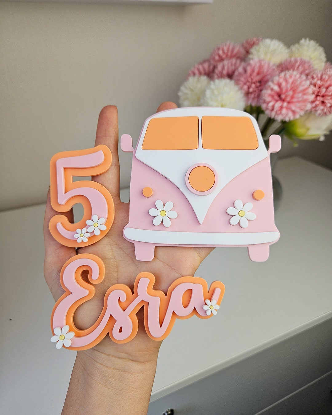 Camper Van Cake Topper Set | Retro Van | Retro Bus | Custom Name & Age ...