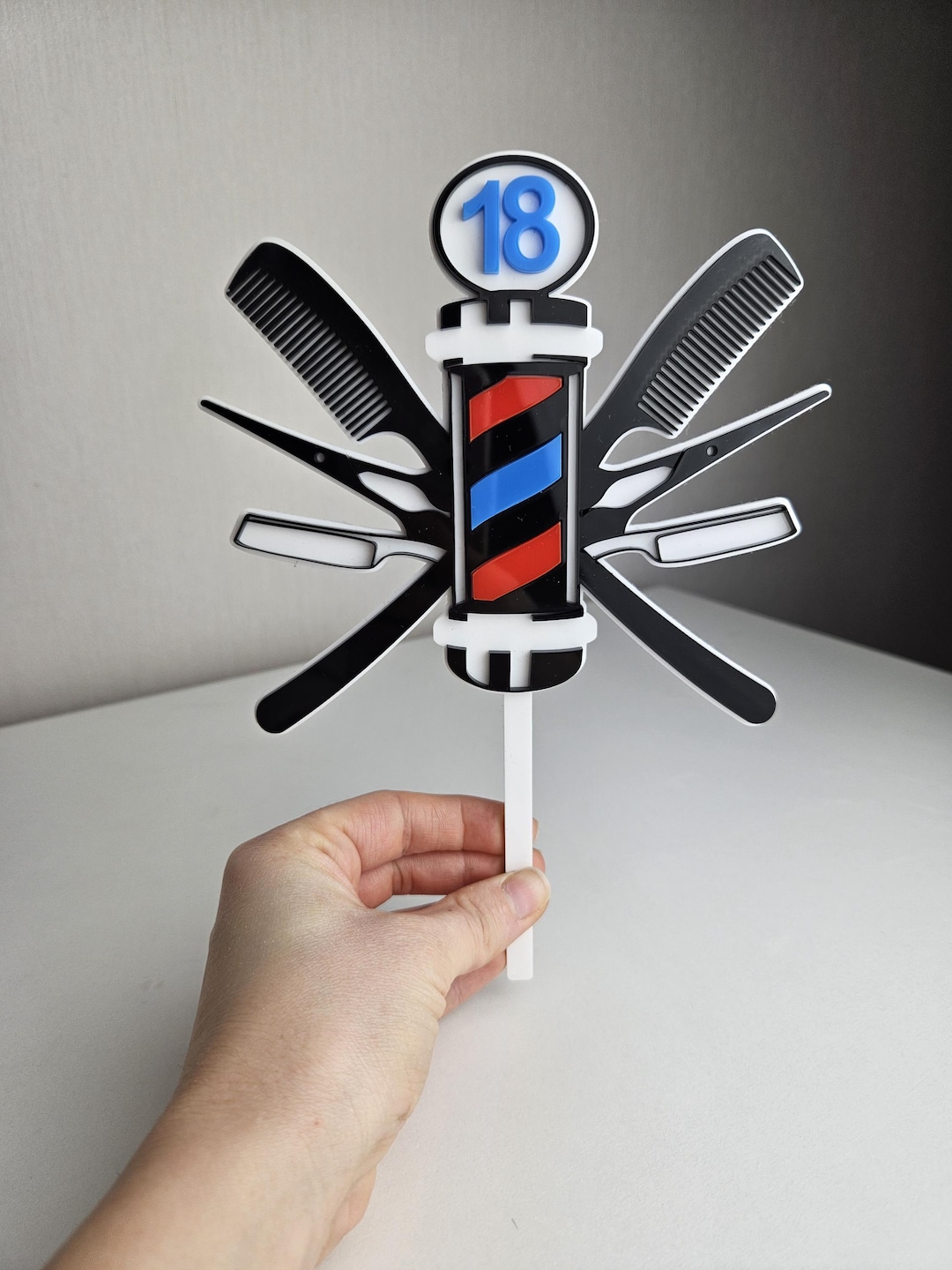 Barber Themed Personalised Cake Topper Acrylic, Custom Age | Hairstyle ...