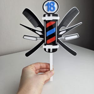 Barber Themed Personalised Cake Topper Acrylic, Custom Age | Hairstyle ...