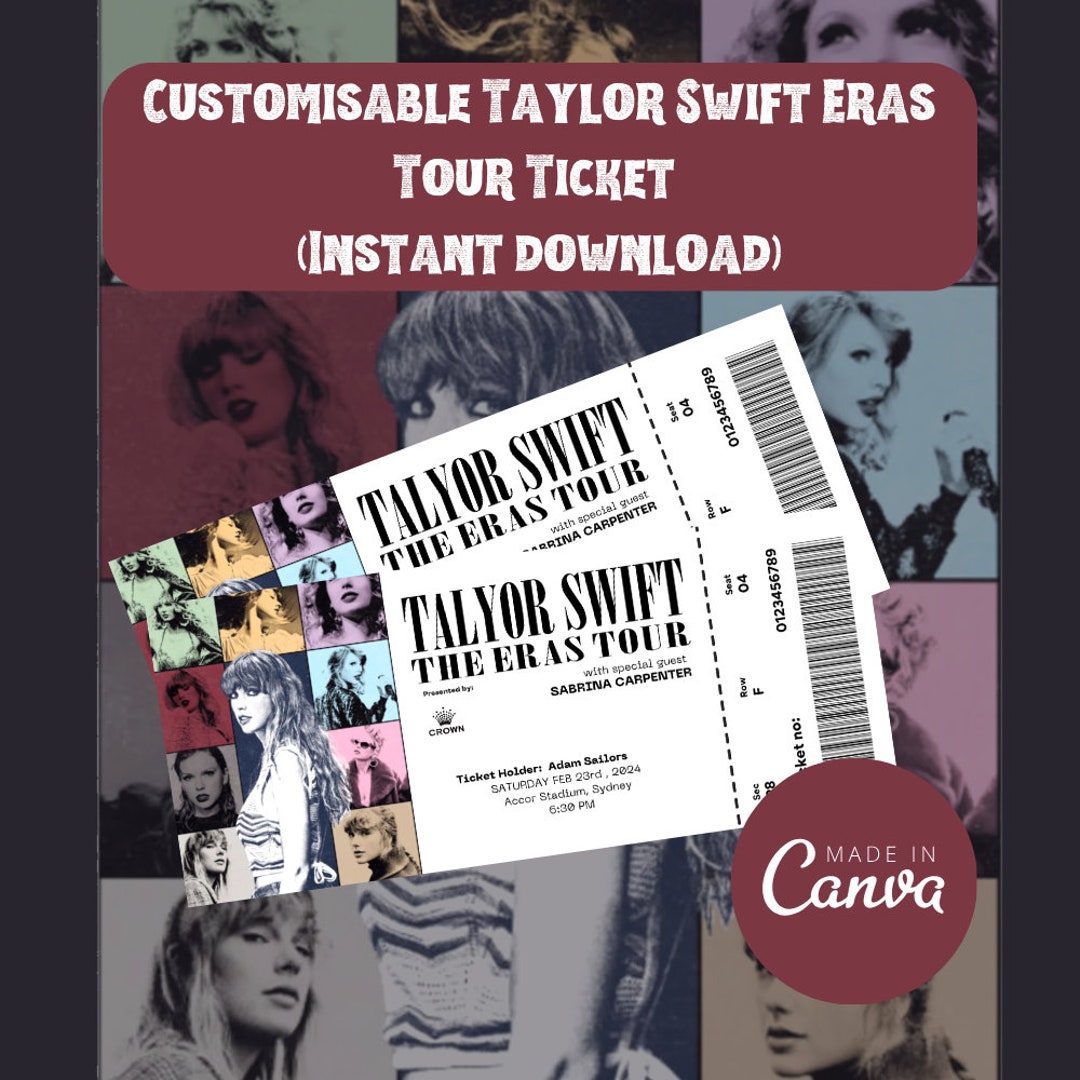 Taylor Swift Ticket Printable Editable Concert Pass for Fans - Etsy