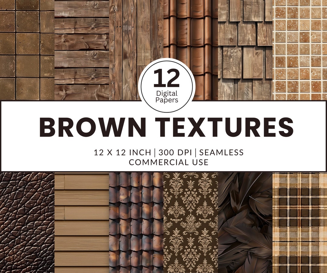 12 Brown Textures Digital Papers, Seamless Patterns, 12x12, Realistic ...