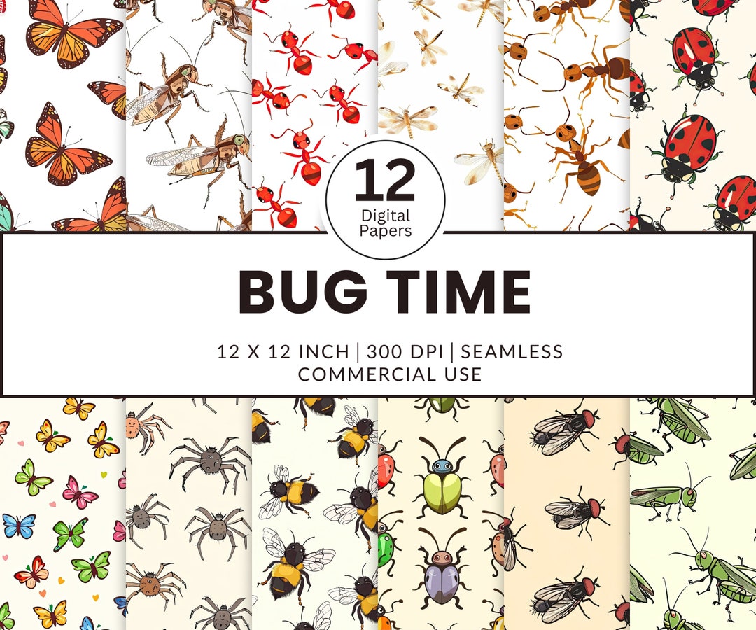 12 Bug Time Digital Papers, Seamless Patterns, 12x12, Vector Images of ...