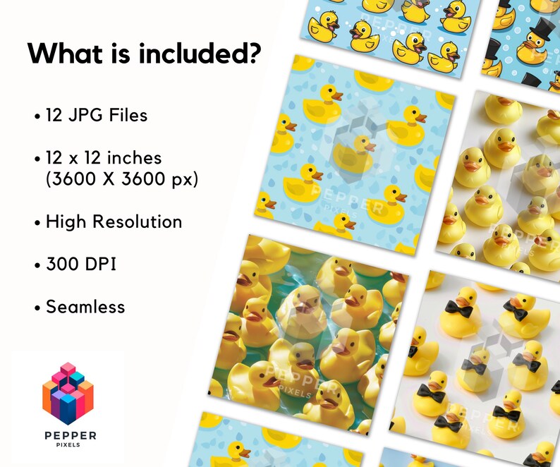 12 Rubber Duckies Digital Papers, Seamless Patterns, 12x12, Realistic ...