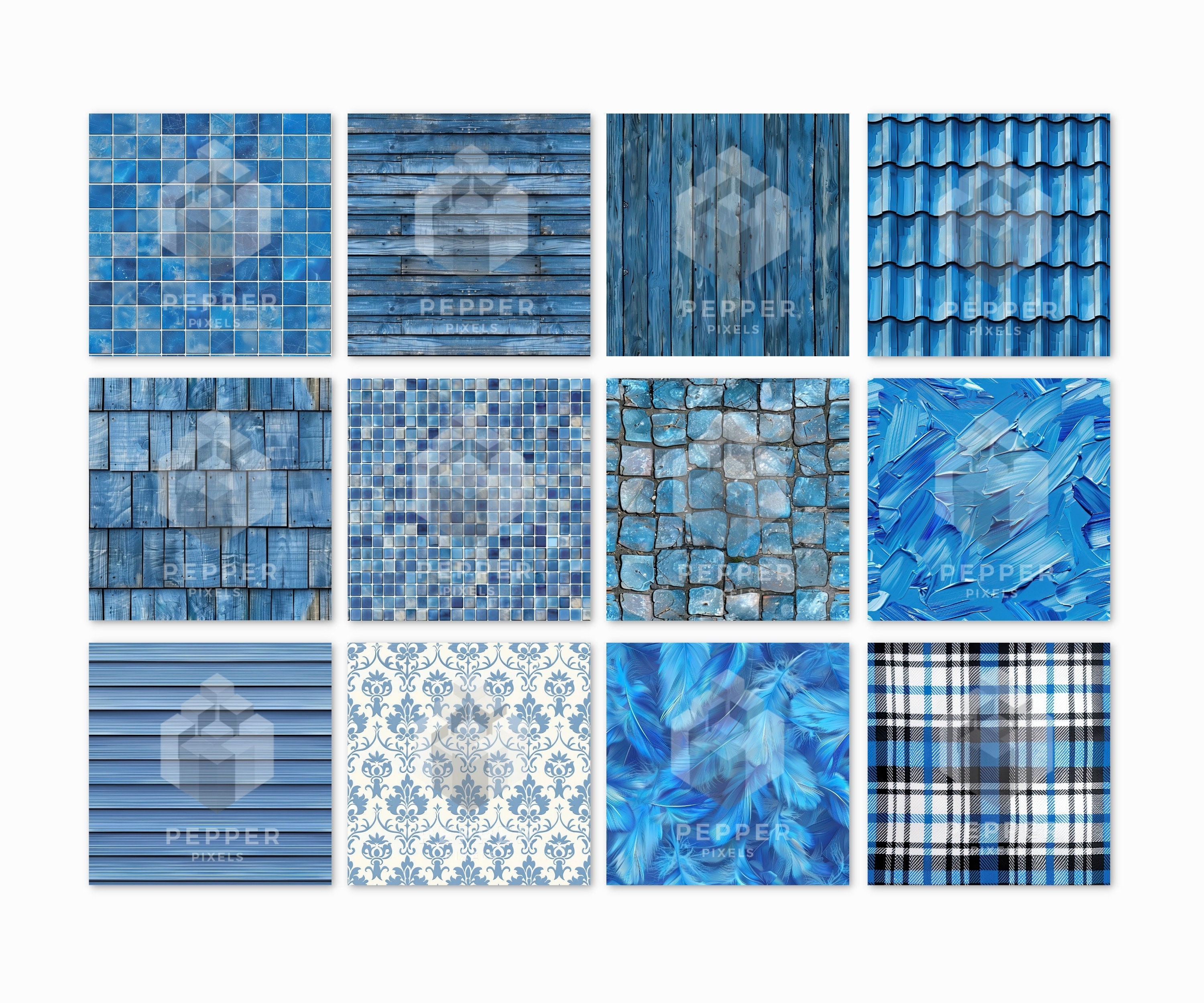12 Blue Textures Digital Papers, Seamless Patterns, 12x12, Realistic Images Roof Siding Wood ...