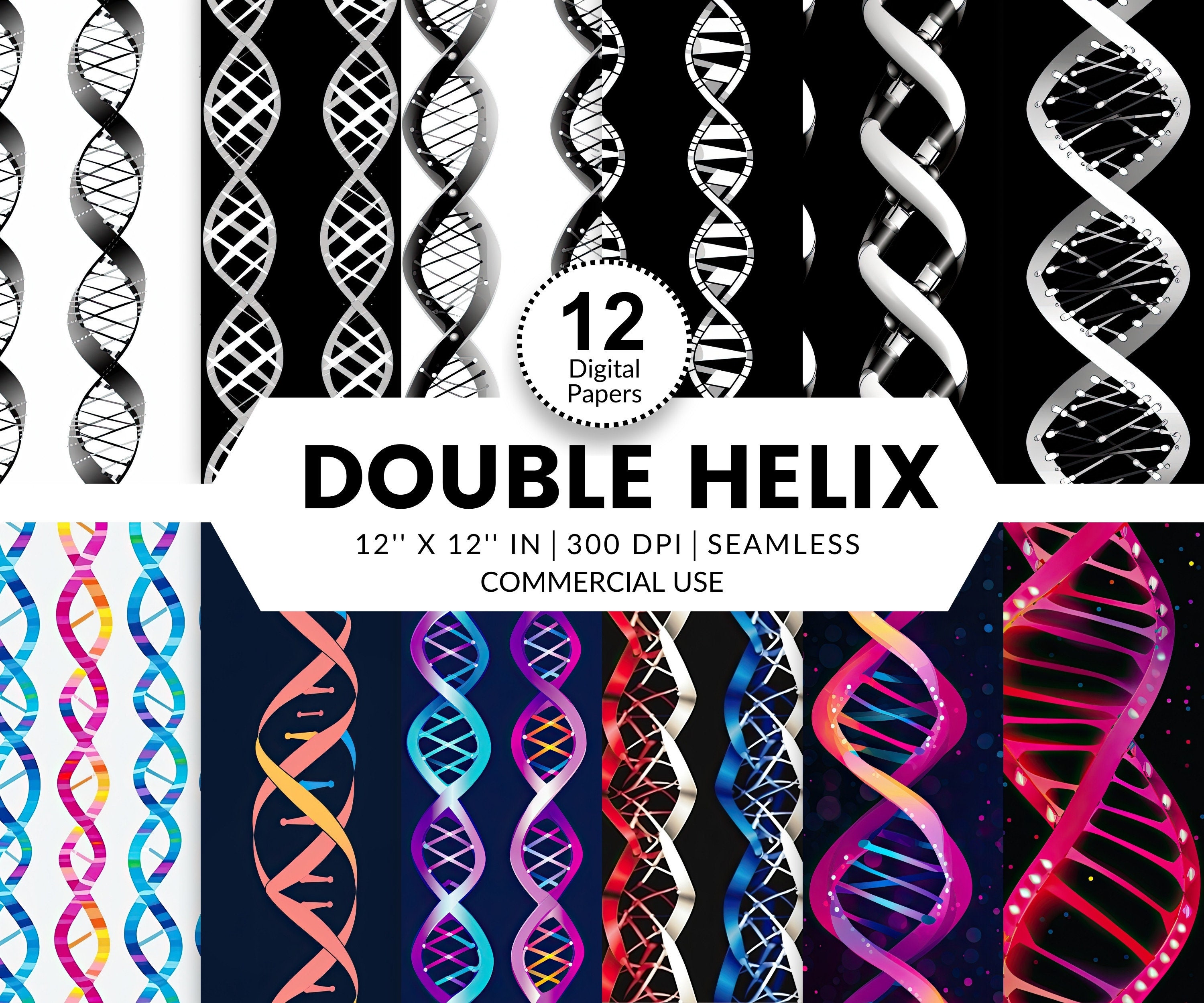 12 Double Helix Digital Papers, Seamless Patterns, 12x12, Images of DNA ...