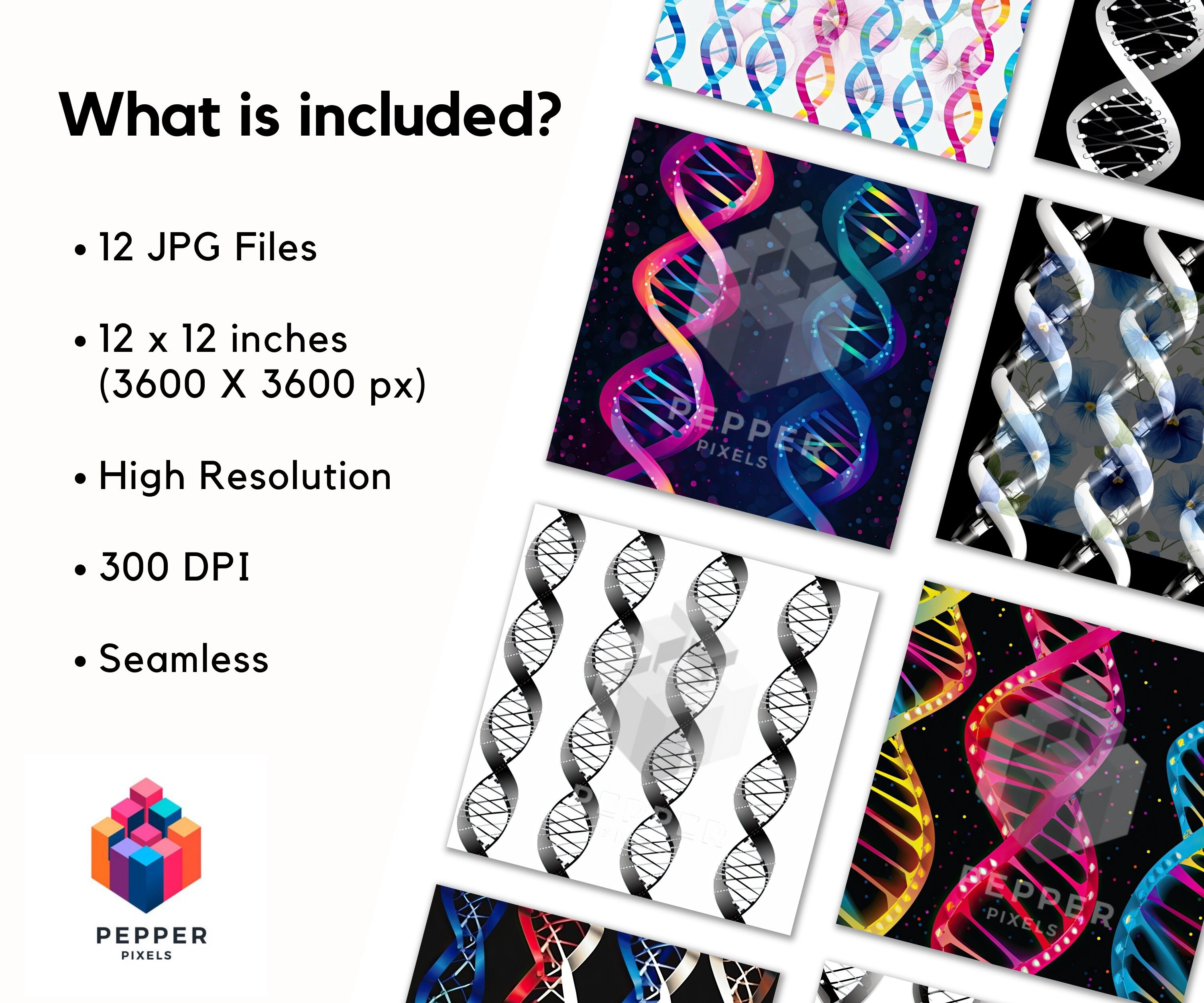 12 Double Helix Digital Papers, Seamless Patterns, 12x12, Images of DNA ...