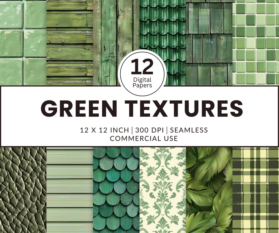12 Green Textures Digital Papers, Seamless Patterns, 12x12, Realistic Images Roof Siding Leather ...