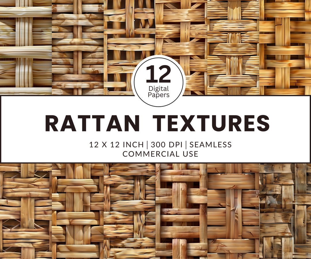 12 Rattan Textures Digital Papers, Seamless Patterns, 12x12, Realistic ...