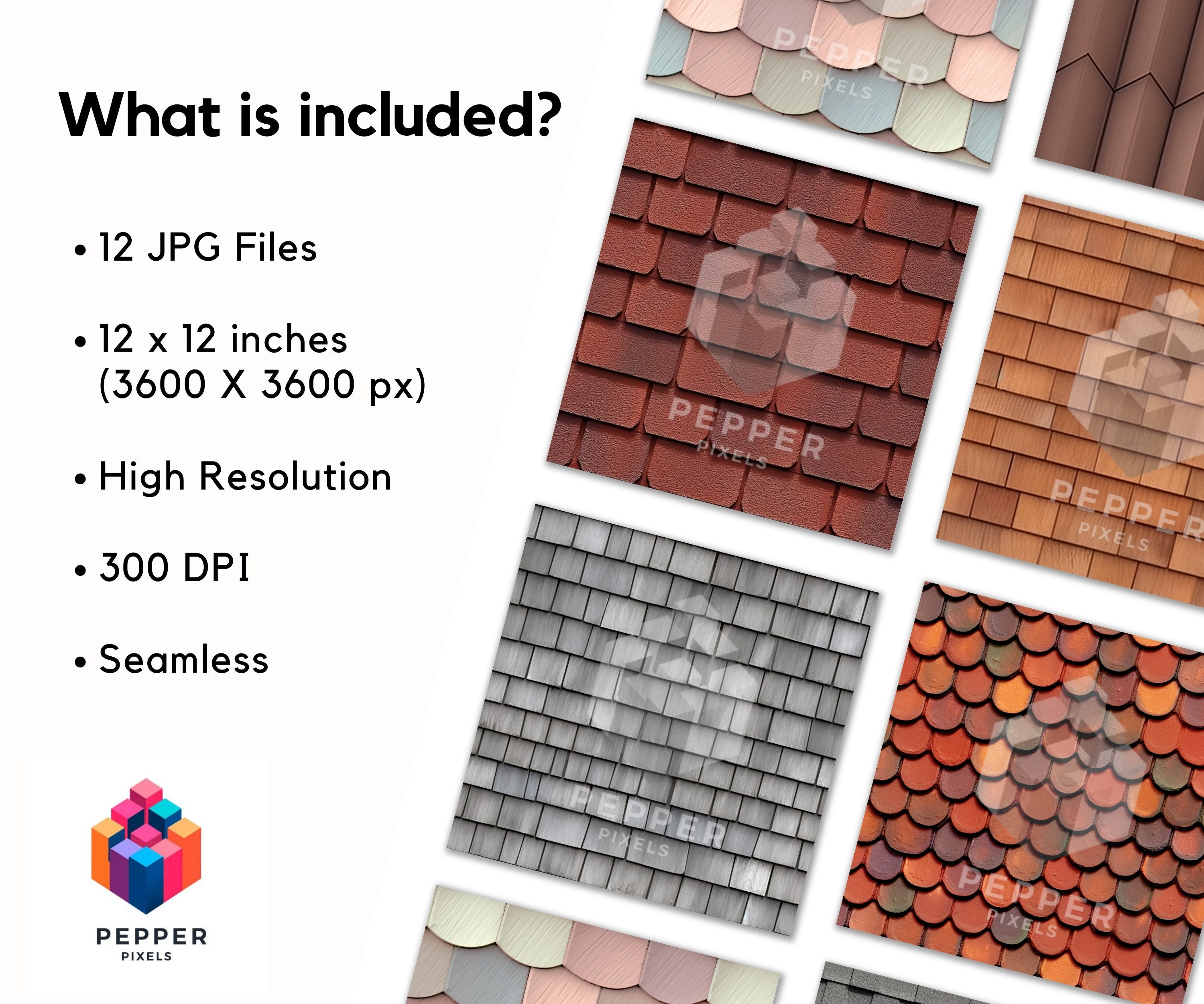 12 Roof Textures Digital Papers, Seamless Patterns, 12x12, Realistic ...