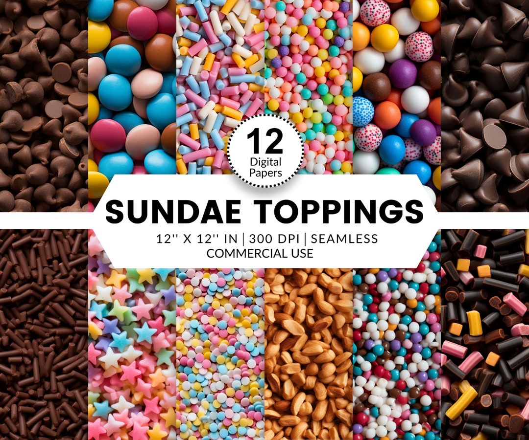 12 Sundae Toppings Digital Papers, Seamless Patterns, 12x12, Candy and ...