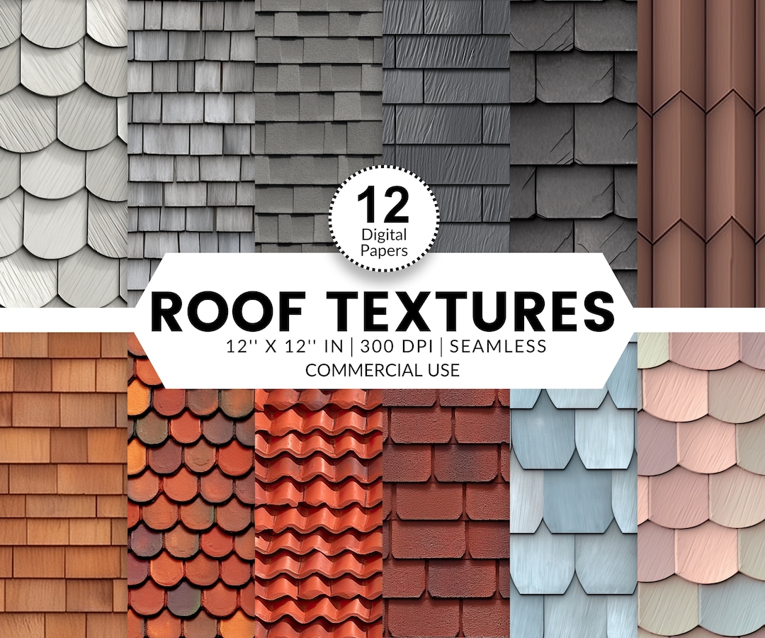 12 Roof Textures Digital Papers, Seamless Patterns, 12x12, Realistic ...