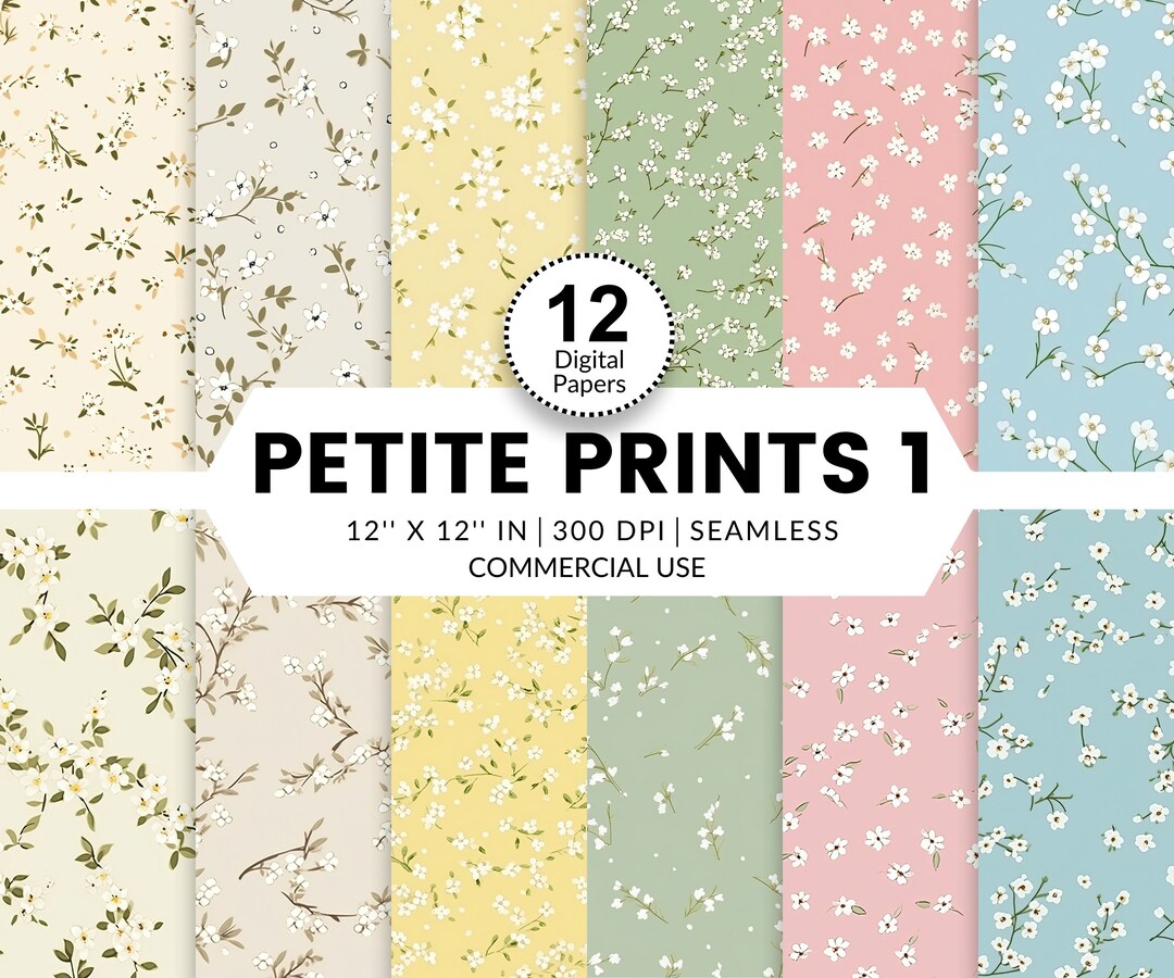 12 Petite Prints 1 Digital Papers, Seamless Patterns, 12x12, Watercolor ...