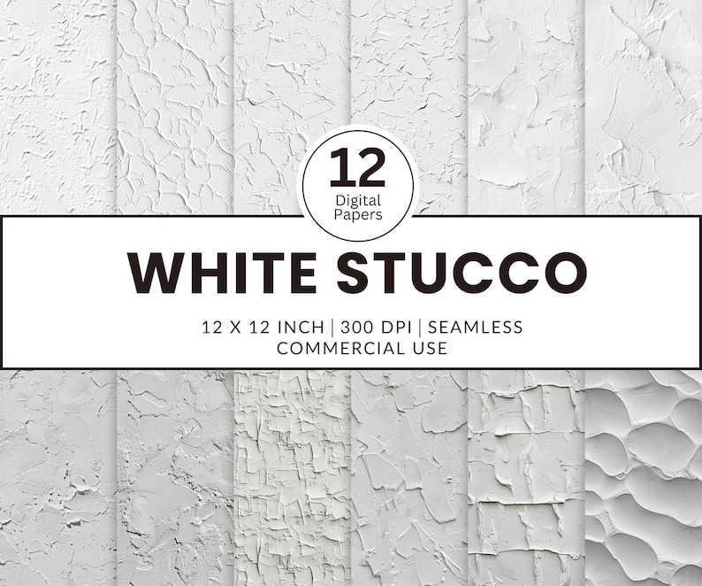 12 White Stucco, Seamless Patterns, 12x12, 3D Photo Realistic Textures ...