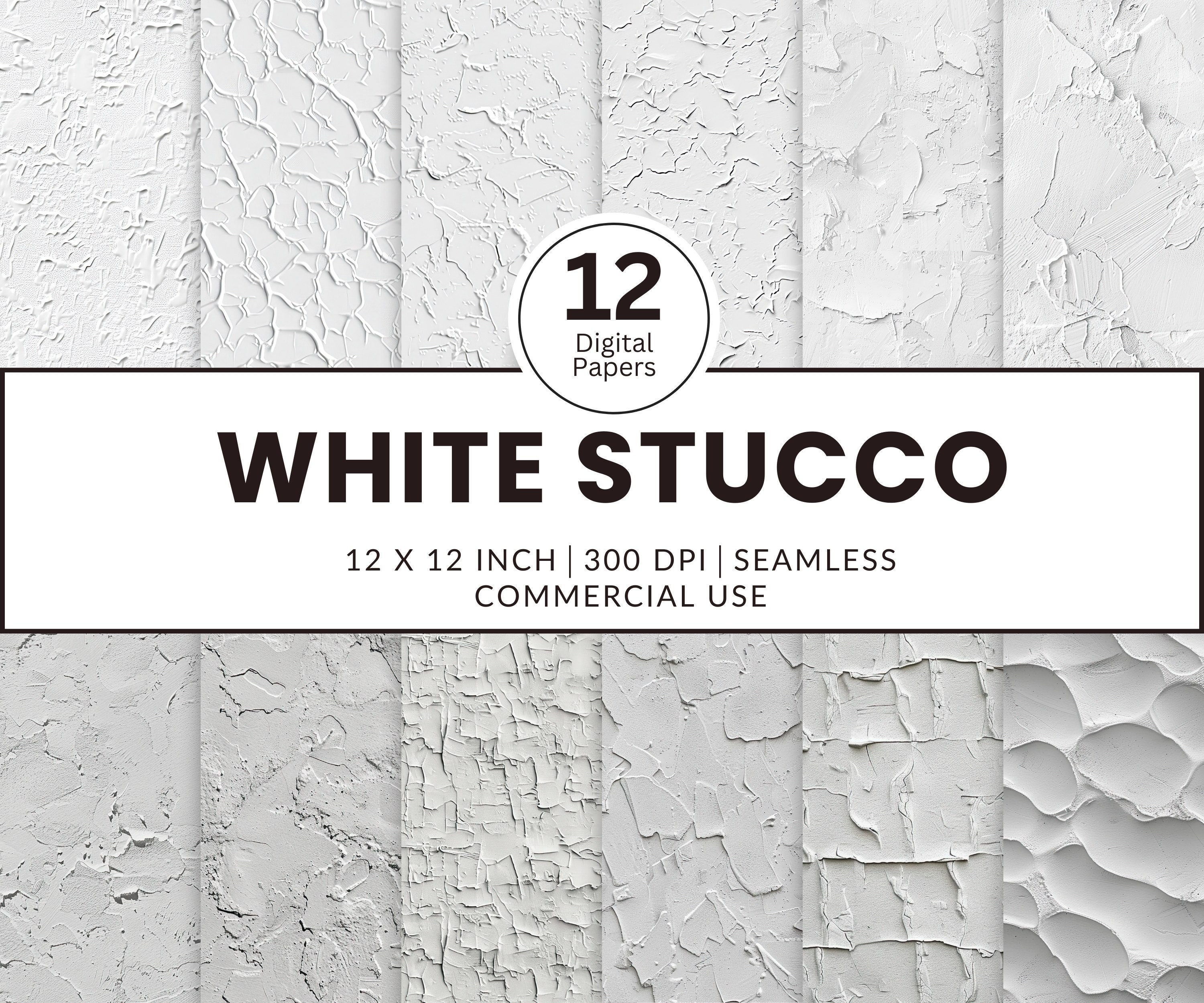 12 White Stucco, Seamless Patterns, 12x12, 3D Photo Realistic Textures ...