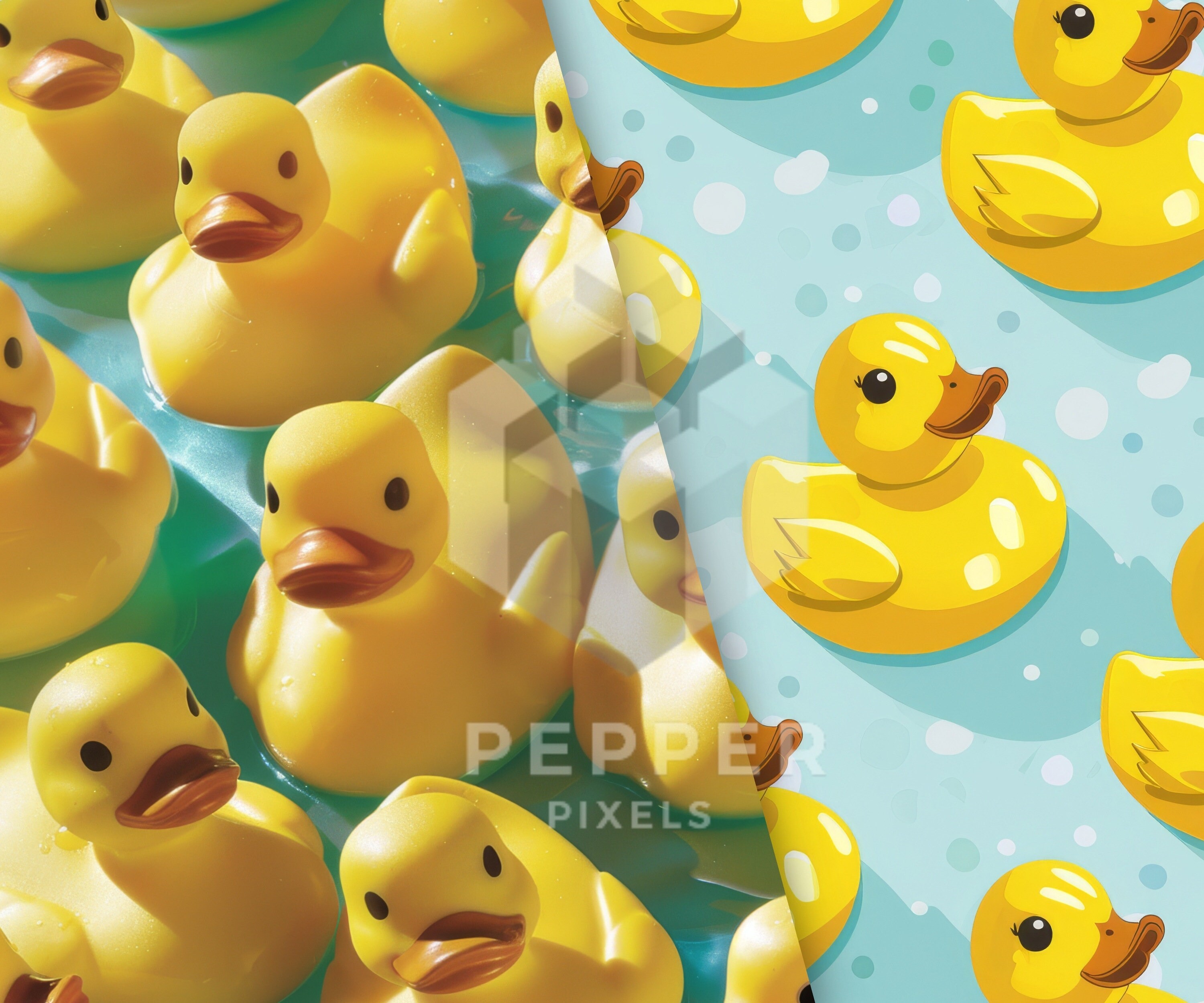 12 Rubber Duckies Digital Papers, Seamless Patterns, 12x12, Realistic ...