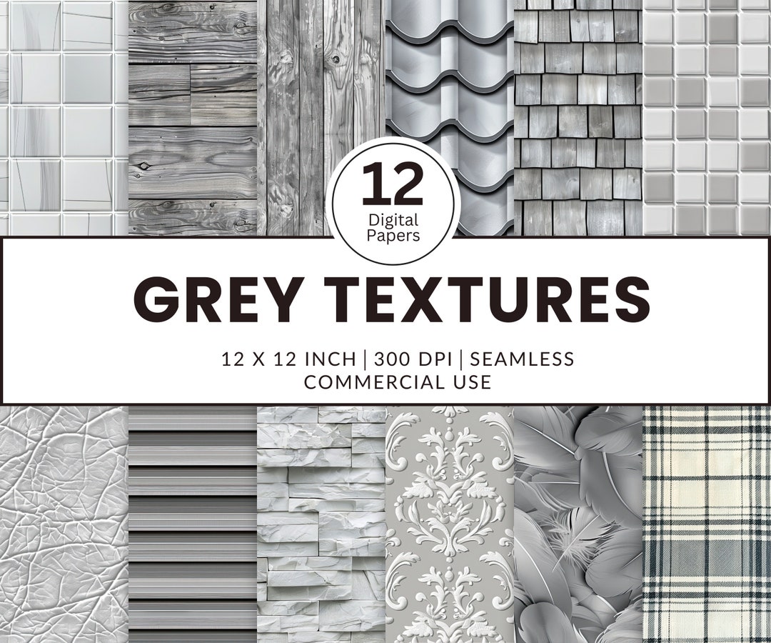 12 Grey Textures Digital Papers, Seamless Patterns, 12x12, Realistic Images Roof Siding Leather ...