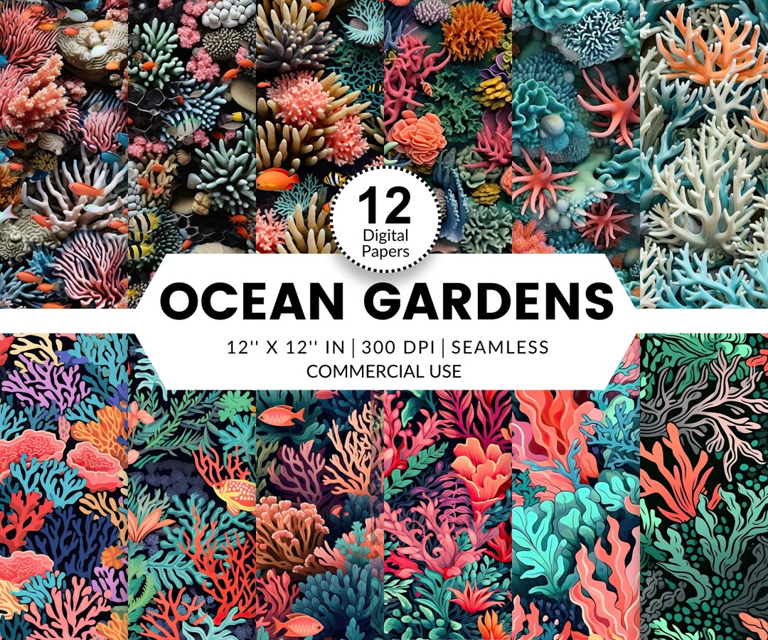 12 Ocean Gardens Digital Papers, Seamless Patterns, 12x12, Images of ...