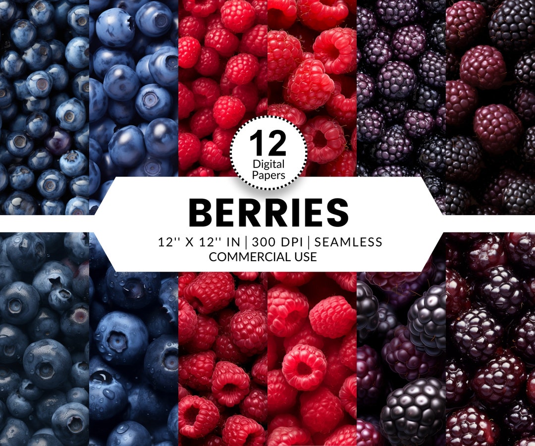 12 Berries Digital Papers, Seamless Patterns, 12x12, Realistic Images ...