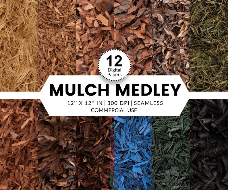 12 Mulch Medley Digital Papers, Seamless Patterns, 12x12, Realistic 3D ...