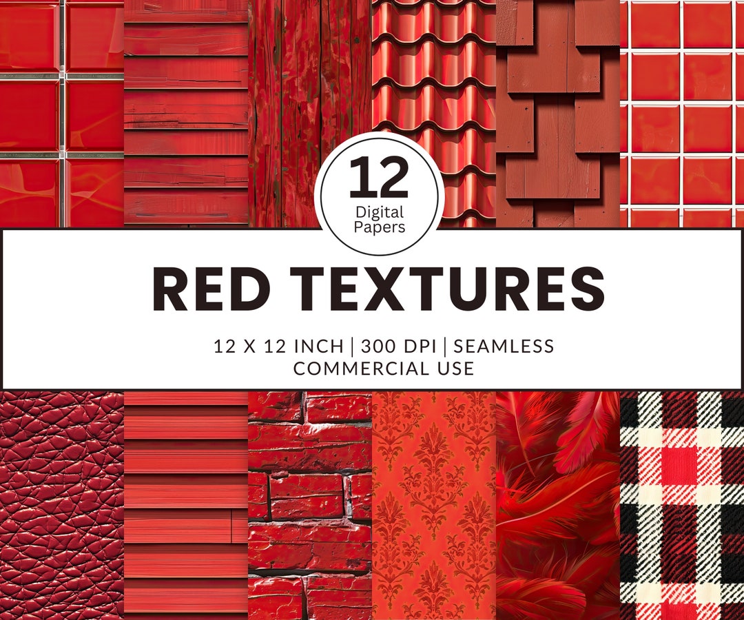 12 Red Textures Digital Papers, Seamless Patterns, 12x12, Realistic ...