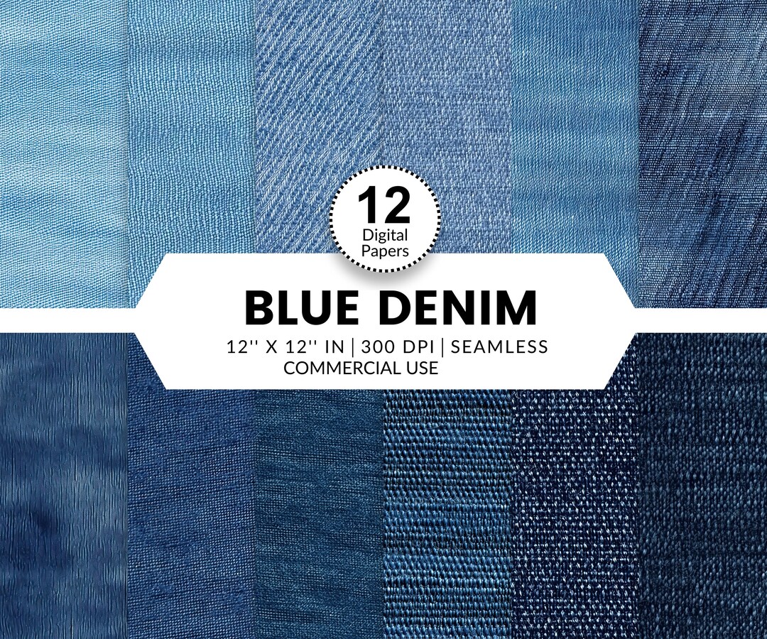 12 Blue Denim Digital Papers, Seamless Patterns, 12x12, Realistic ...