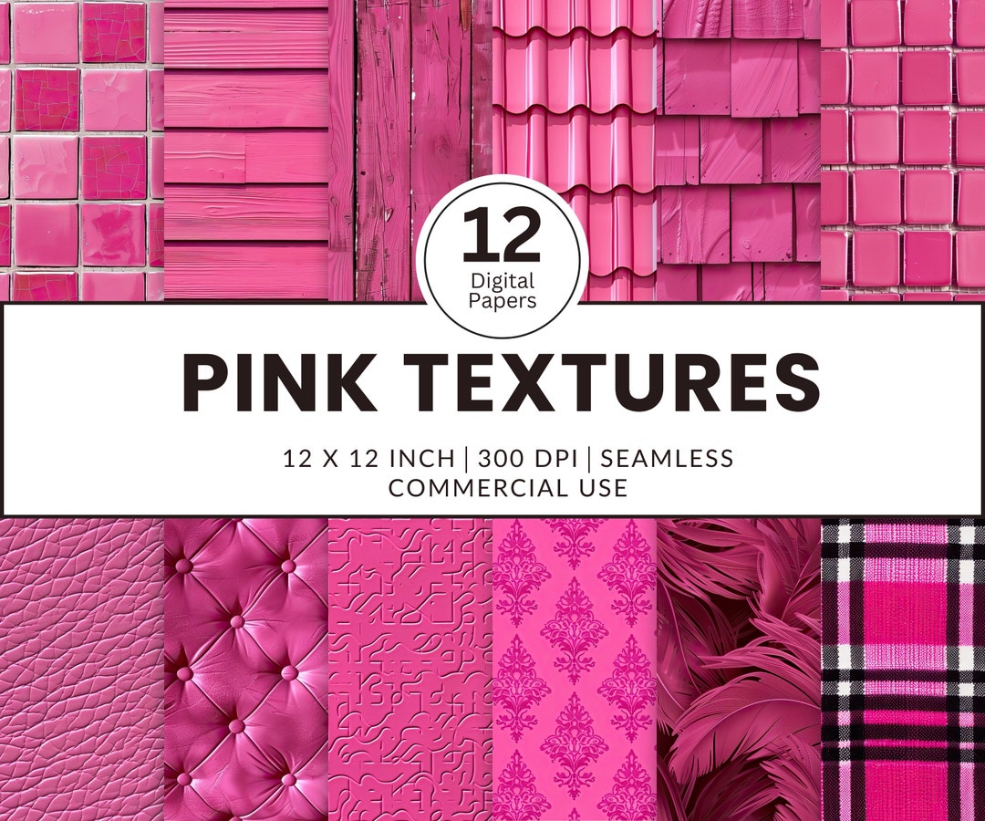 12 Bright Pink Textures Digital Papers, Seamless Patterns, 12x12 ...